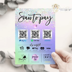 ELF Scan to Pay Template, Holographic Glitter Purple Payment Sign, QR ...