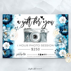Editable Photography Gift Certificate Template, Blue Floral Photography ...