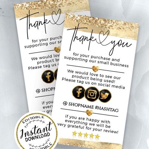 Gold Insert Card Template Small Business Insert Card | Etsy Canada