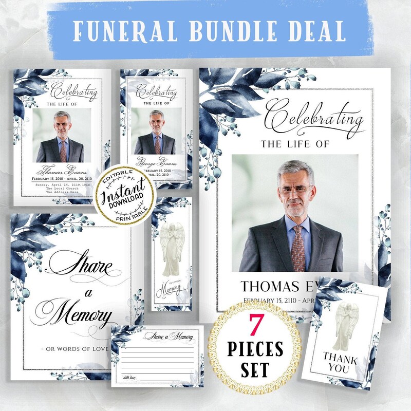 Blue Funeral Template - Etsy