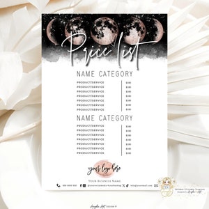 MOON - Black Rose Gold Editable Price List Template Printable MOON ...