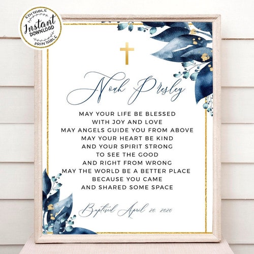 ST PETER Blue Gold Baptism Invitation Template Boy Baptism - Etsy