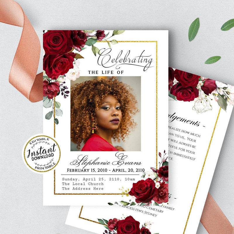 Red Funeral Program - Etsy