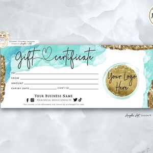 NYMPH Editable Gift Certificate Template Teal Gold Modern Gift Voucher ...