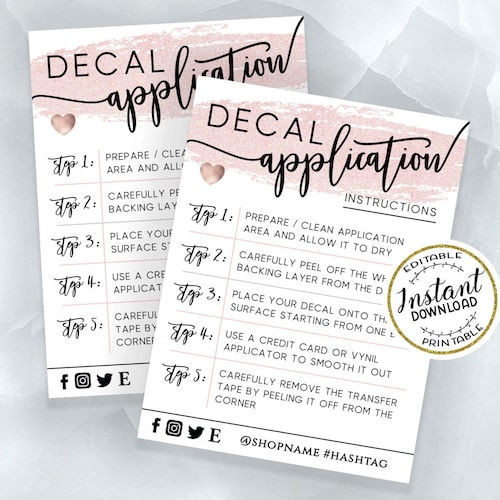 DECAL Application Instructions DECAL Packaging Insert Card - Etsy