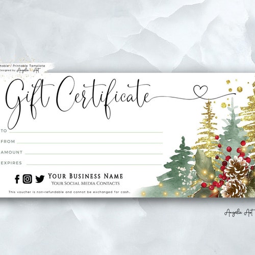 Editable Christmas Tree Gift Certificate Holiday Printable - Etsy