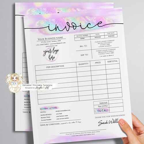 PASTEL Pink Unicorn Editable INVOICE Template Modern | Etsy