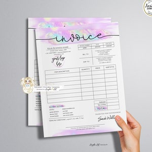 PASTEL Pink Unicorn Editable INVOICE Template, Modern Printable Invoice ...