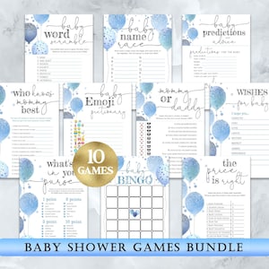 Blue Balloons Baby Shower Games Bundle • Download Baby Boy Shower ...
