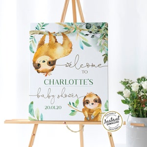 SLOTH Baby Shower Welcome Sign Template, Editable Gender Neutral Baby ...