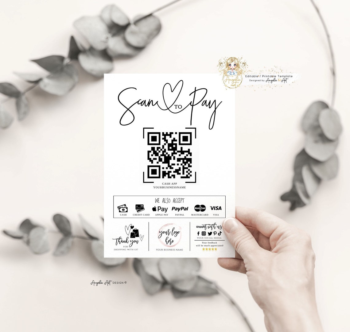 Editable Simple Scan to Pay Template Minimalist Payment Sign - Etsy Canada