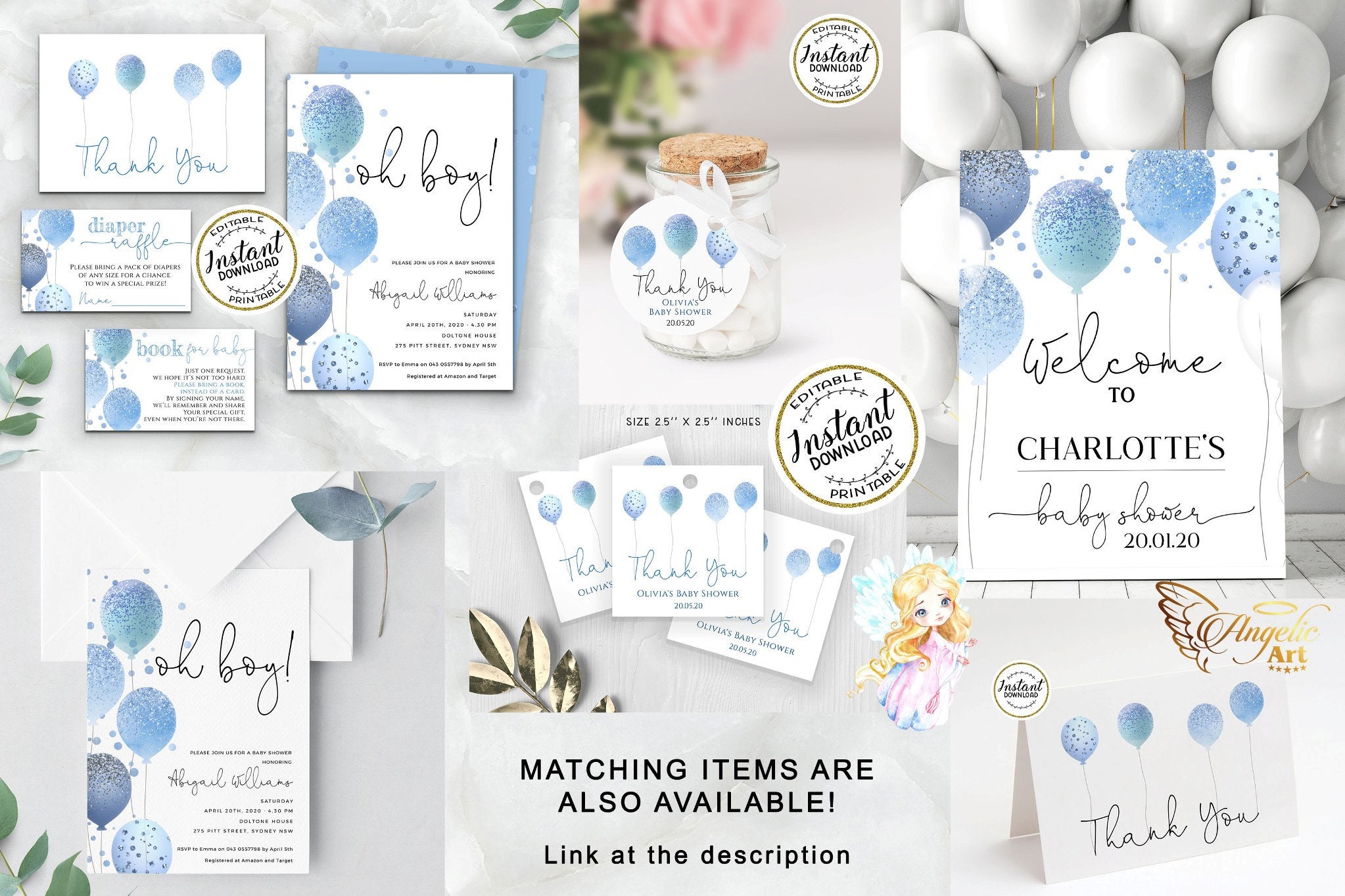 Blue Balloons Baby Shower Games Bundle Download Baby Boy - Etsy