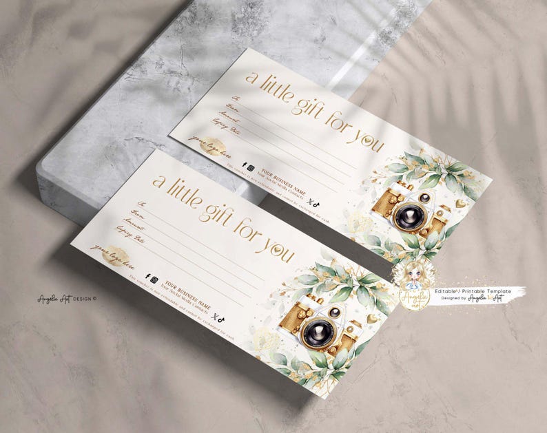 Luxury Golden Camera Photography Gift Certificate Template, Editable ...