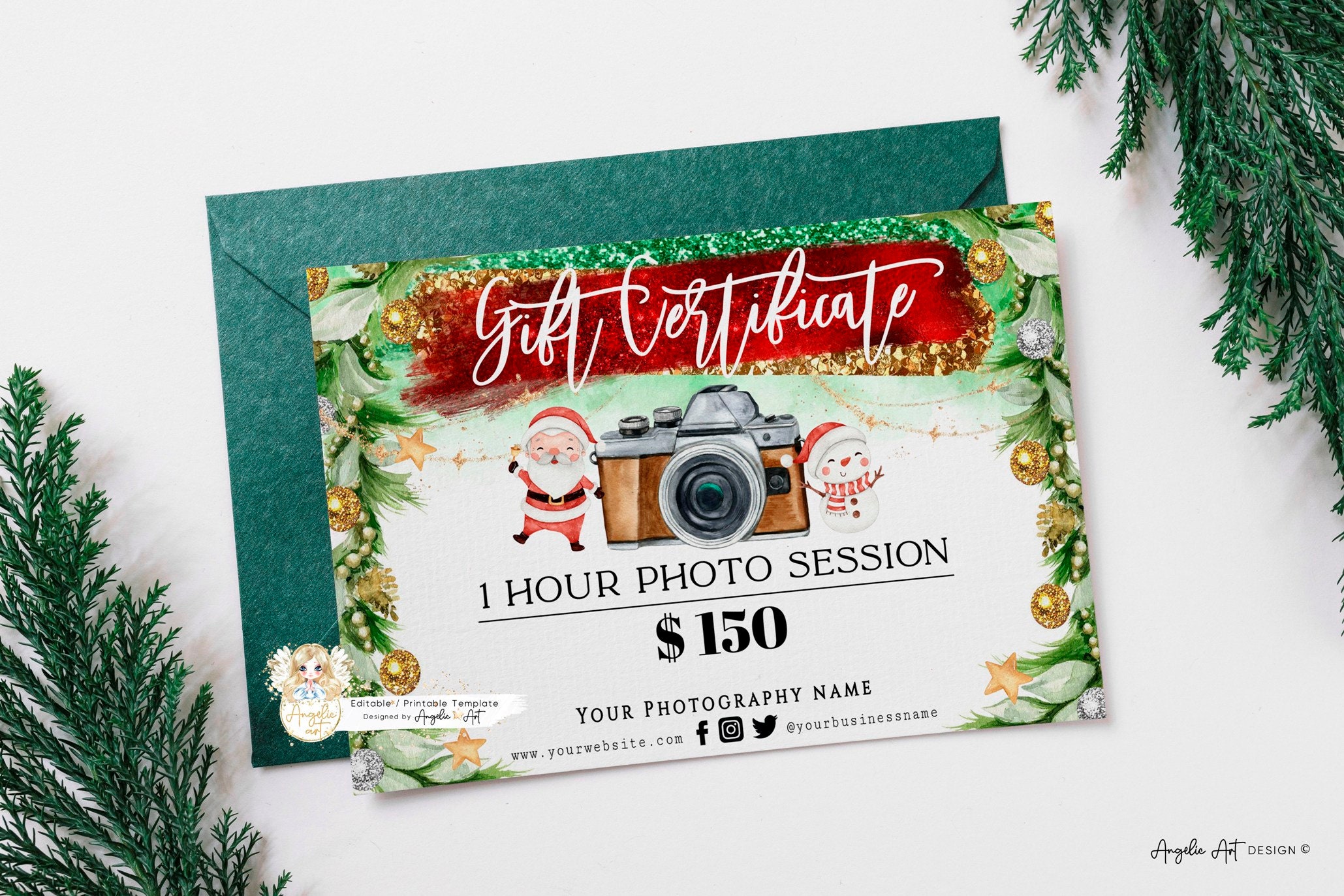 Christmas Photography Gift Certificate Template Holiday | Etsy