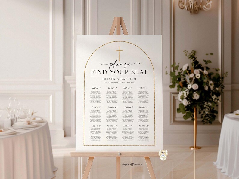 Modern Golden Arch Baptism Seating Chart Template Editable Printable ...