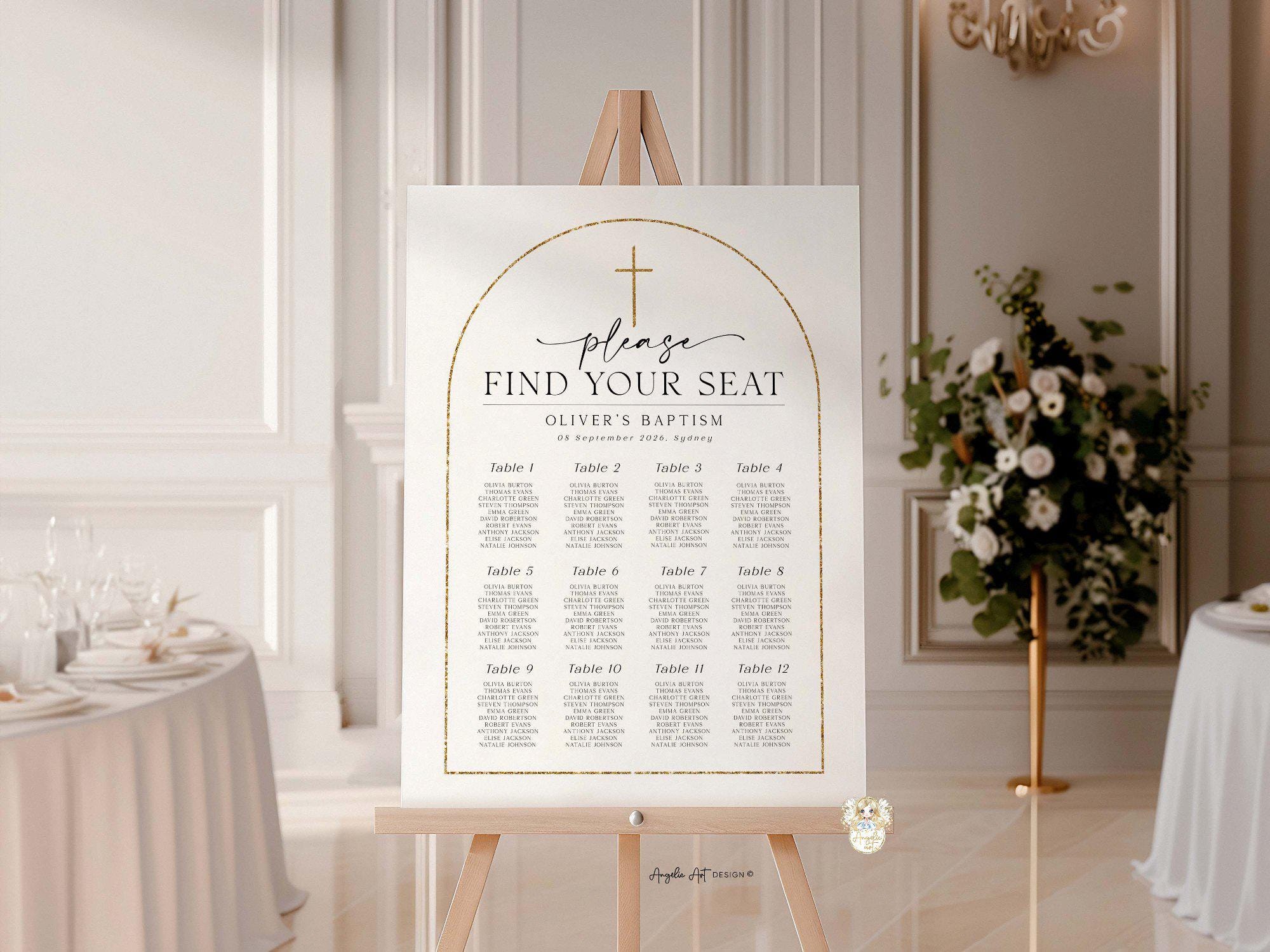 Modern Golden Arch Baptism Seating Chart Template Editable Printable ...