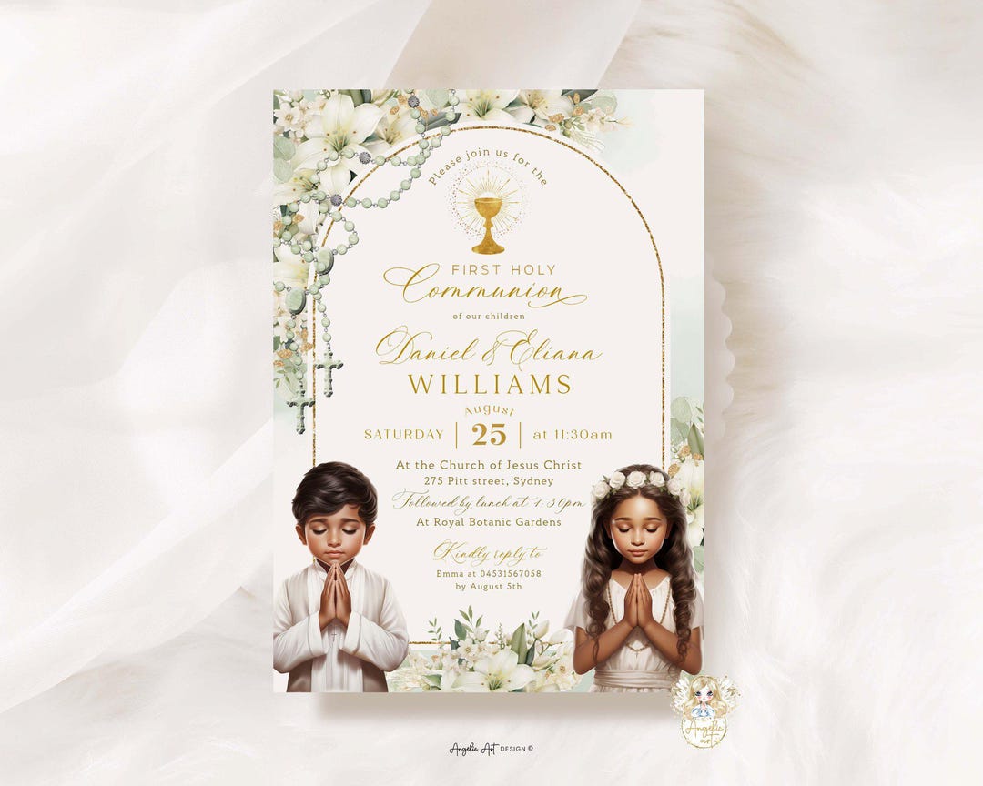 ALEX - Editable White LILY Hispanic Boy Girl Twins First Holy Communion ...