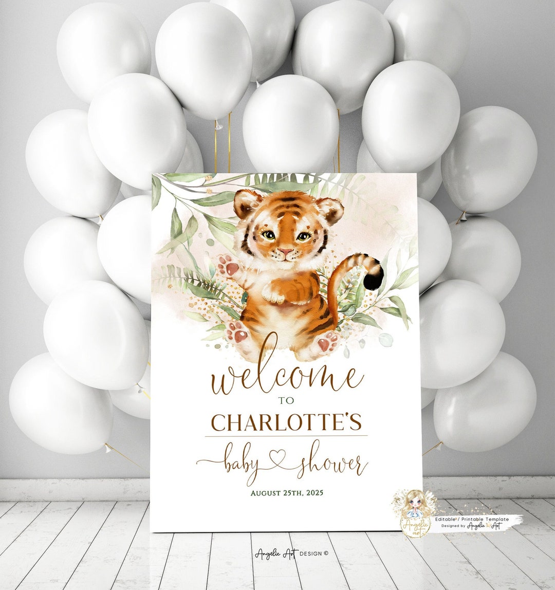 TIGER Welcome Sign Template, EDITABLE Printable Tiger Baby Boy Welcome ...