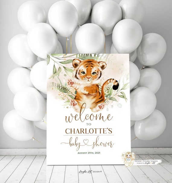 TIGER Welcome Sign Template EDITABLE Printable Tiger Baby Boy - Etsy