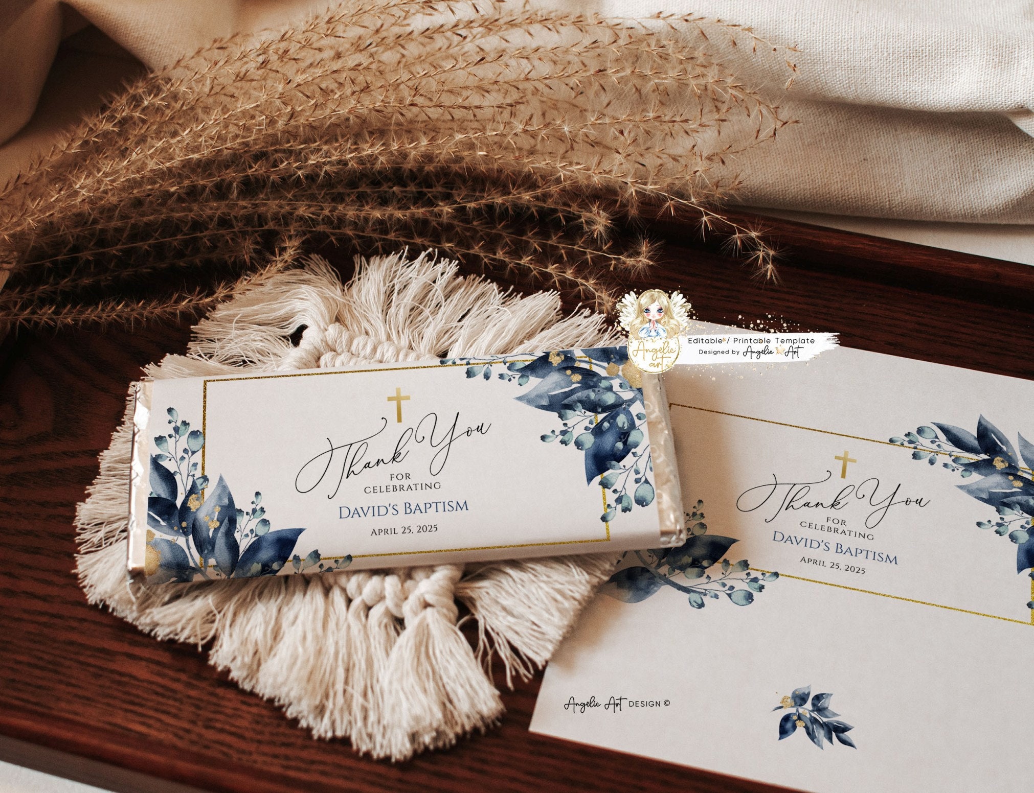 ST PETER Blue Gold Baptism Chocolate Wrapper Template - Etsy