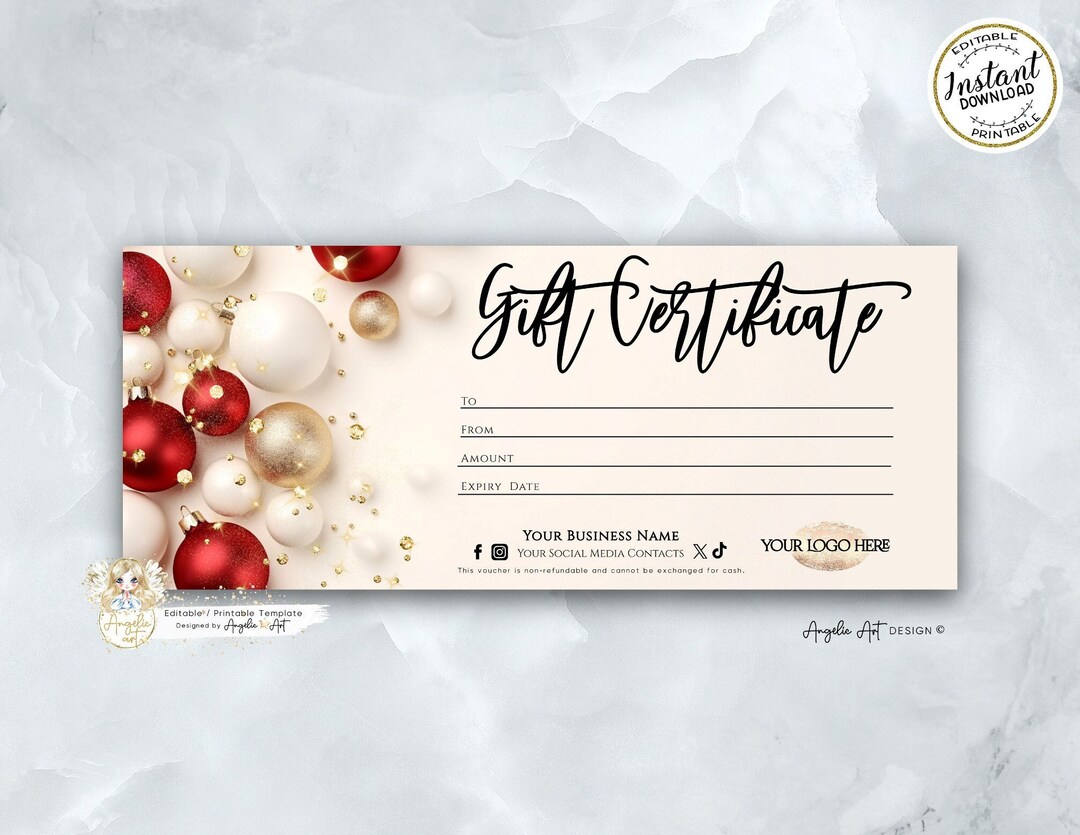 Editable Christmas Gift Certificate Template Holiday Printable Gift ...