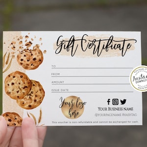 Cookie Gift Certificate Template - Bakery Sweets Gift Voucher ...