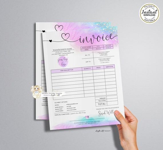 DREAMY EDITABLE Invoice Form Template Modern Printable Pink - Etsy