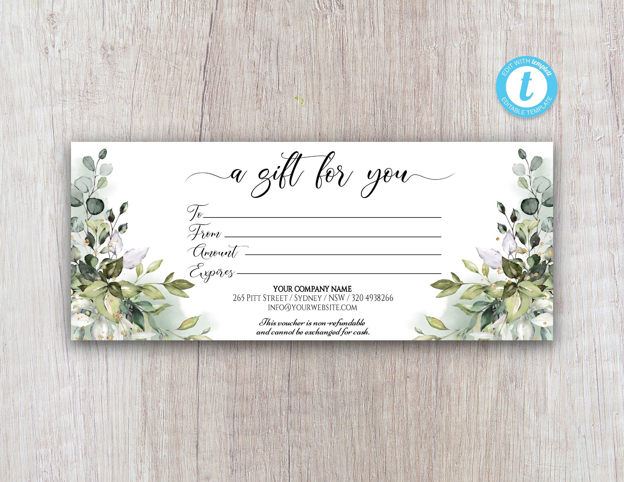 Gift Card Template Editable Gift Voucher Template Greenery - Etsy