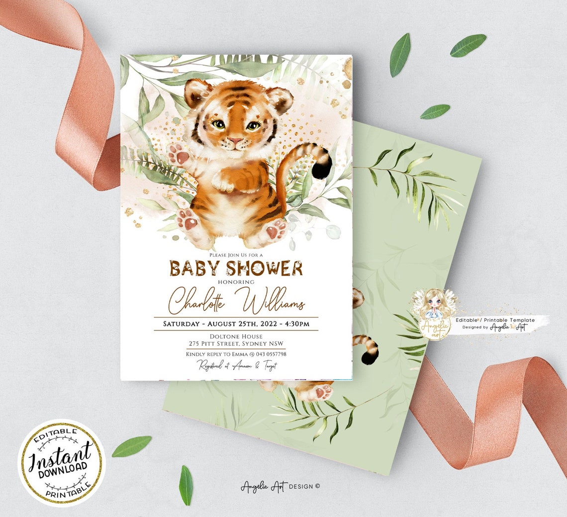 Editable TIGER Boy Girl Invitation Set Template Gender - Etsy