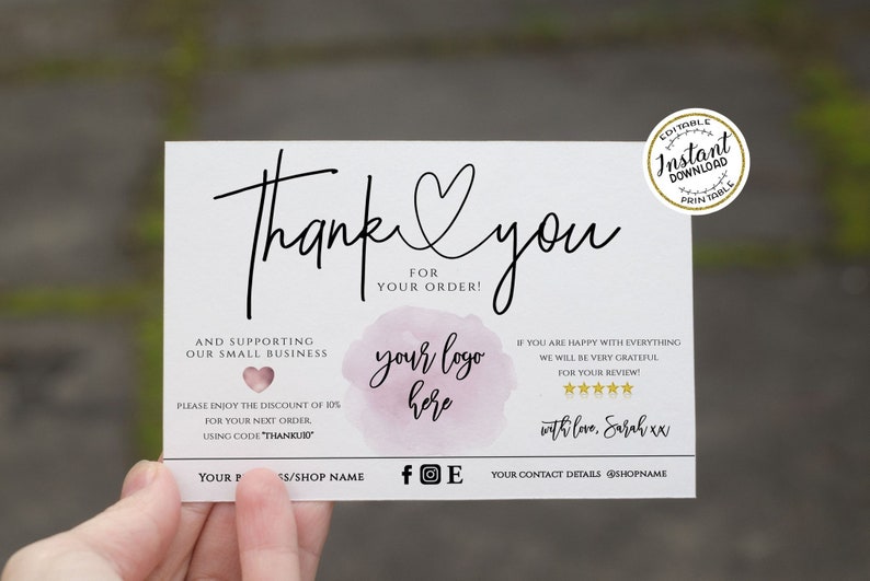 MODERN Thank You for Your Order Cards Template 6x4 Size Etsy Seller ...