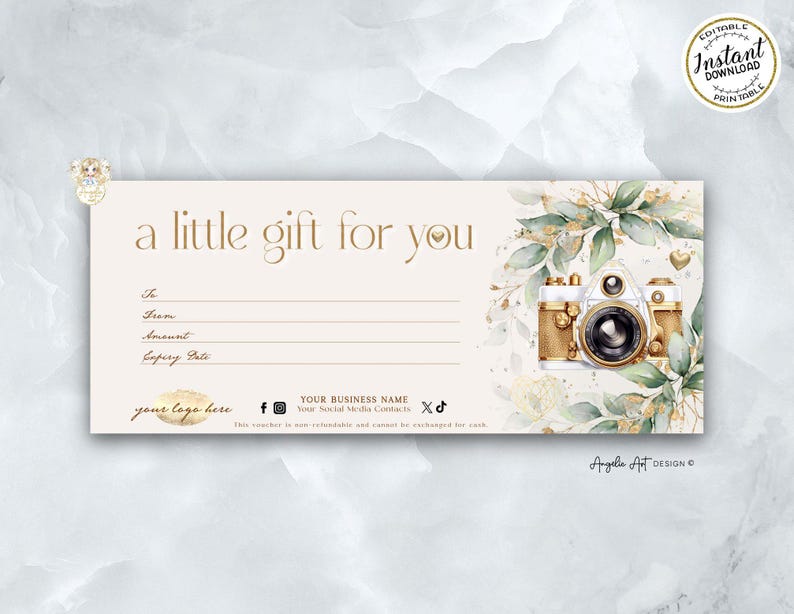 Luxury Golden Camera Photography Gift Certificate Template, Editable ...