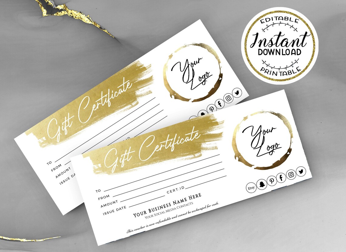 Gold Gift Certificate Template Printable Gift Card Template - Etsy