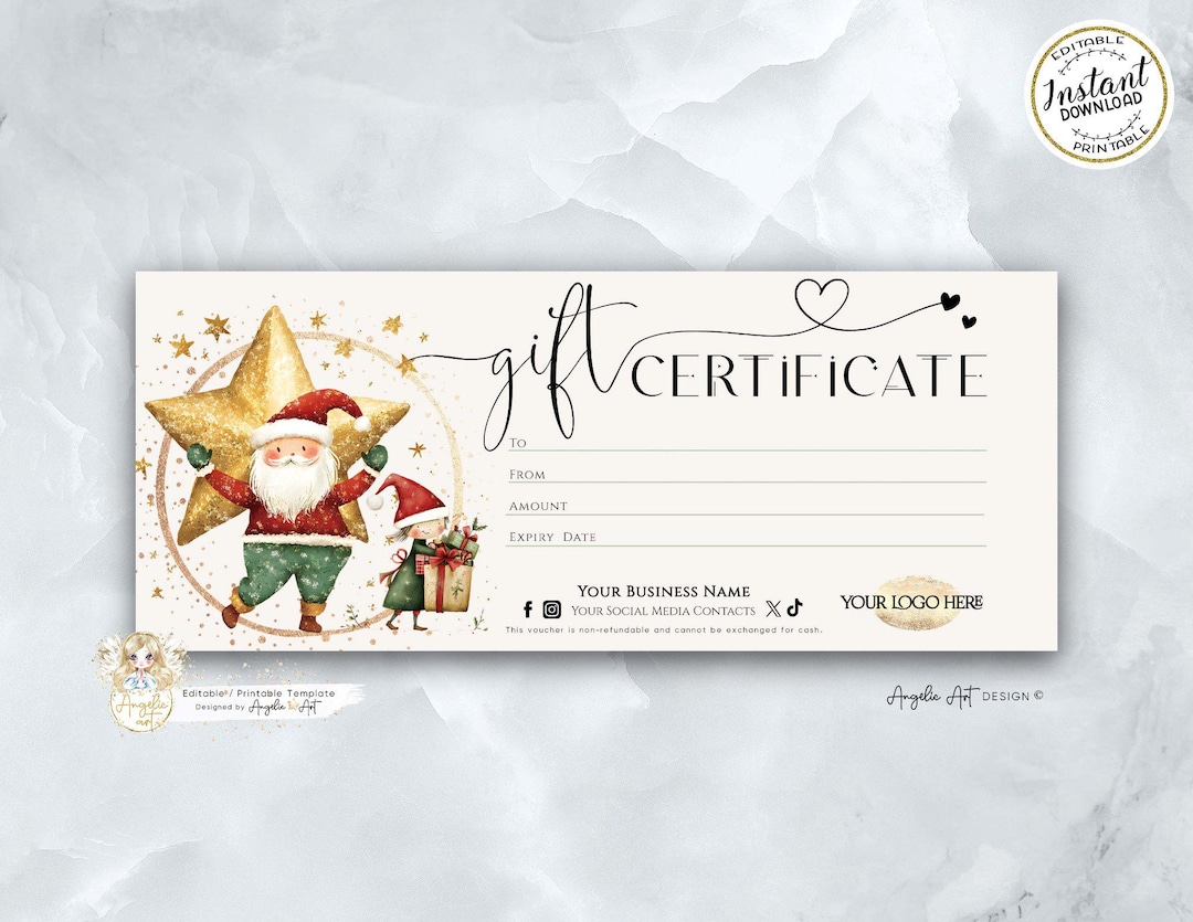Editable Gold Santa Gift Certificate Template Holiday Printable Santa ...