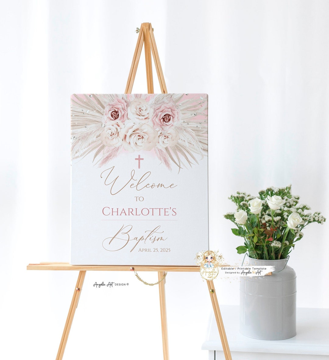 LUNA - Boho Baptism Welcome Sign Template Editable Printable Blush ...
