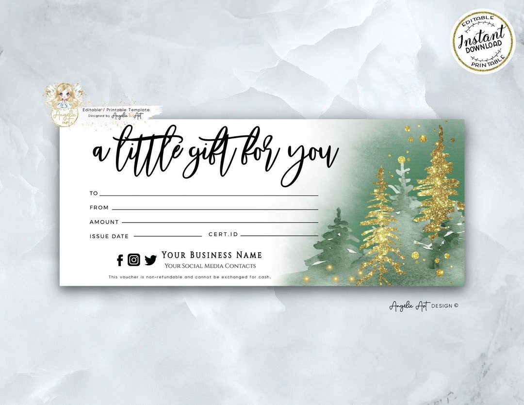 Editable Christmas Tree Gift Certificate, Holiday Printable Gift ...