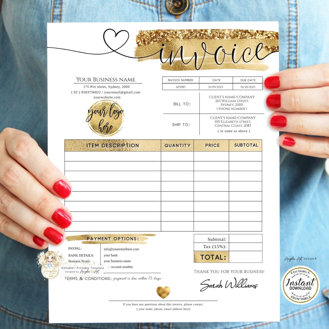 ORO - Modern Gold INVOICE Form Template, Gold Printable Invoice Form ...