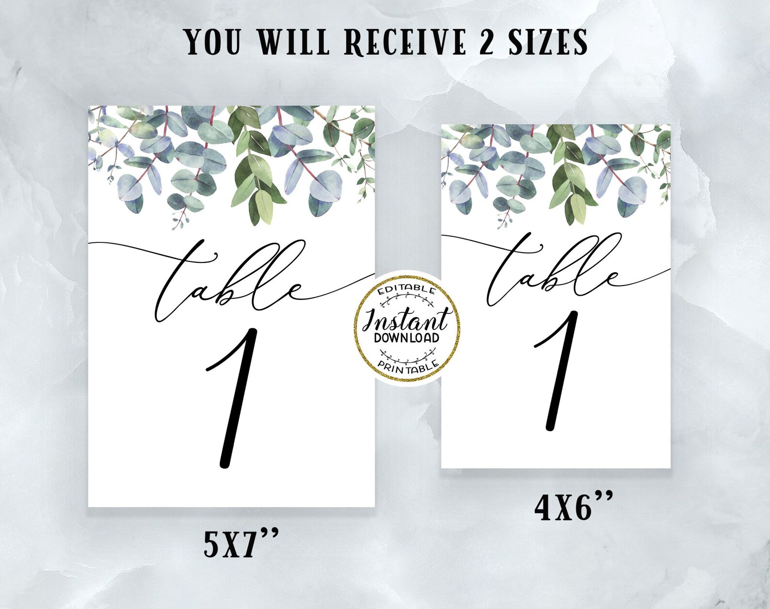 Eucalyptus Table Numbers Template Watercolor Table Numbers | Etsy