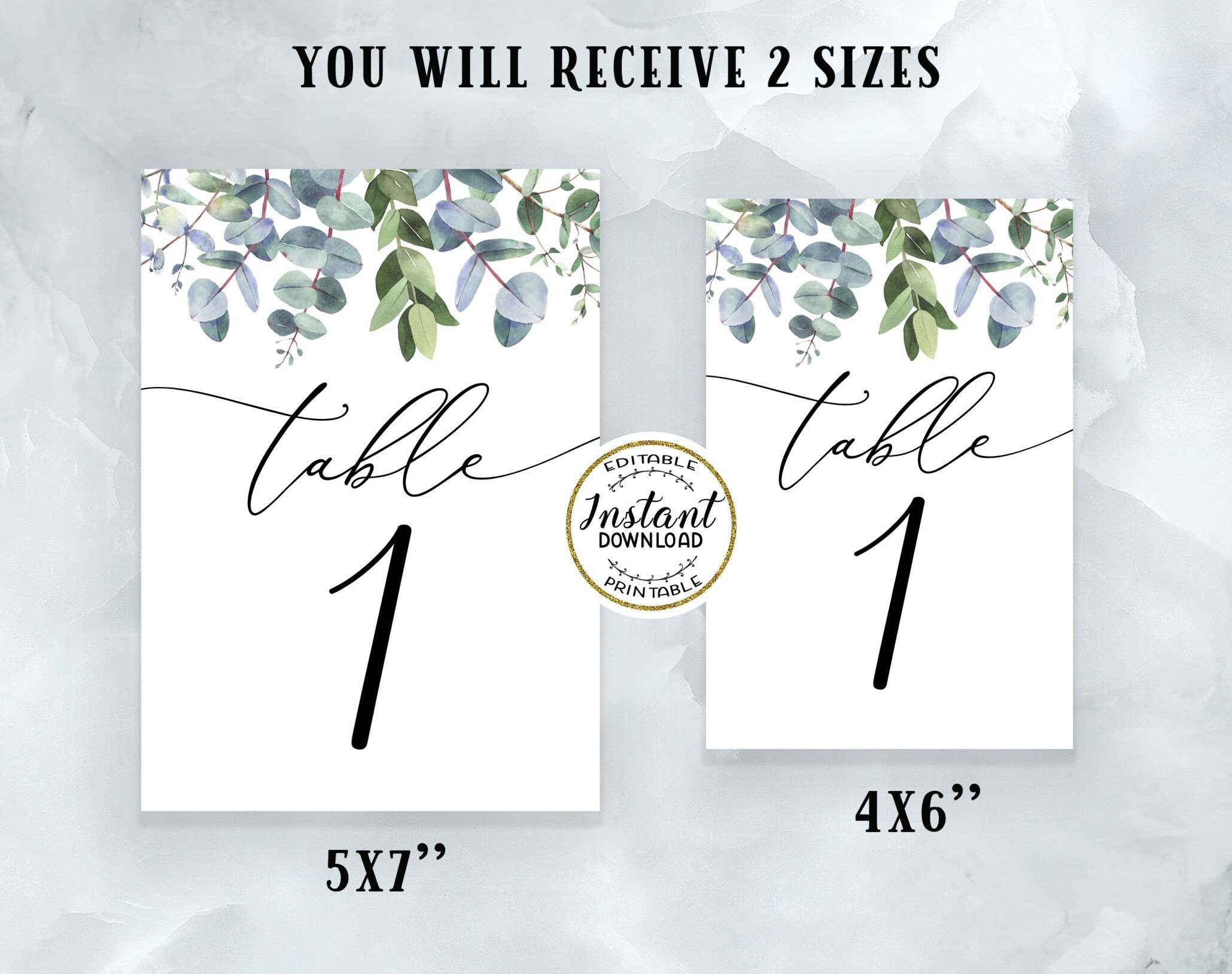 Eucalyptus Table Numbers Template Watercolor Table Numbers | Etsy