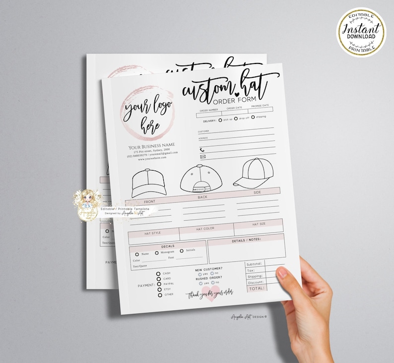 Custom HAT Order Form Template, Modern Printable Hat Order Form ...