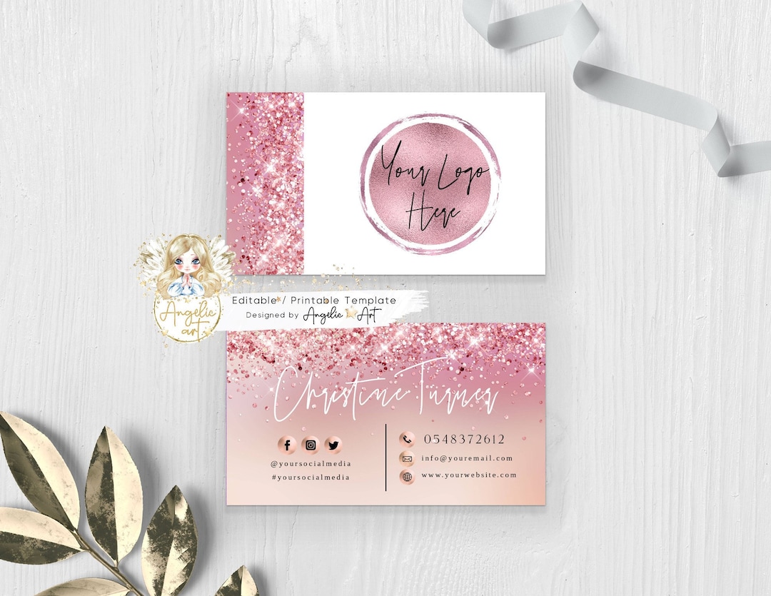 GLAM - Glitter Rose Gold Business Card Template, Add Your LOGO ...