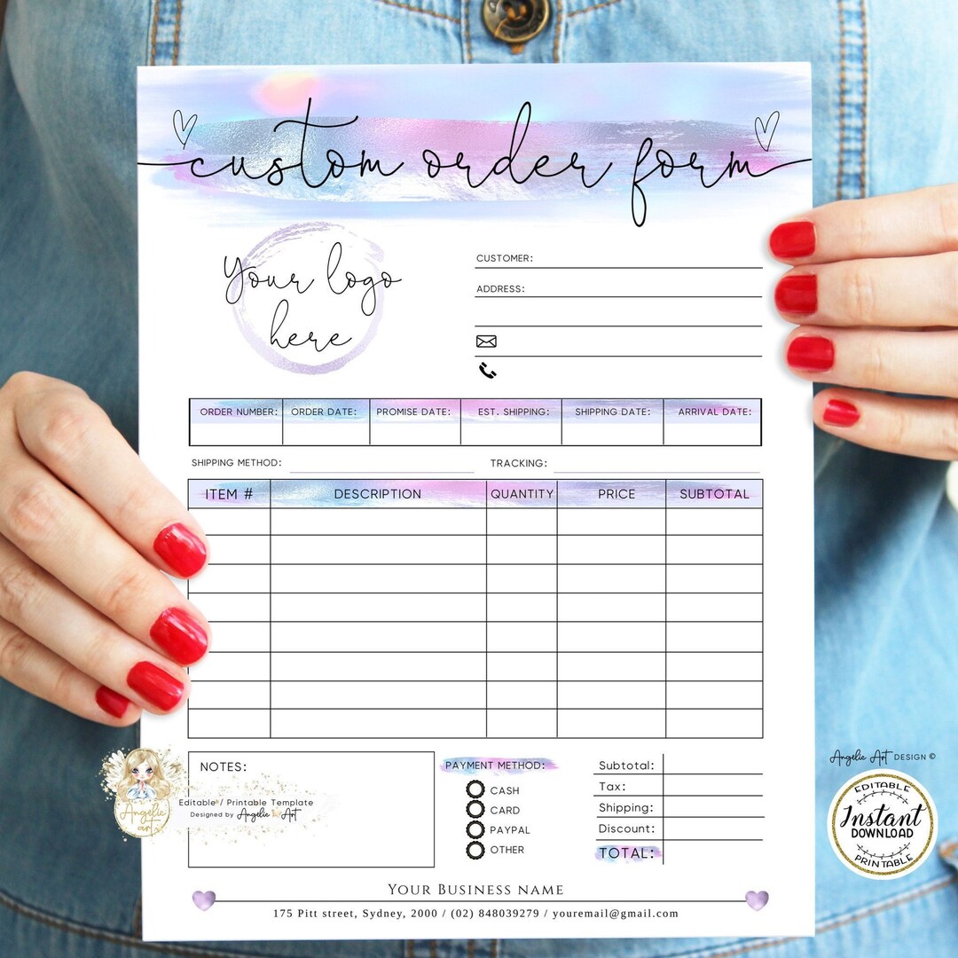 AURORA Pastel Custom Order Form Template EDITABLE Modern Printable ...