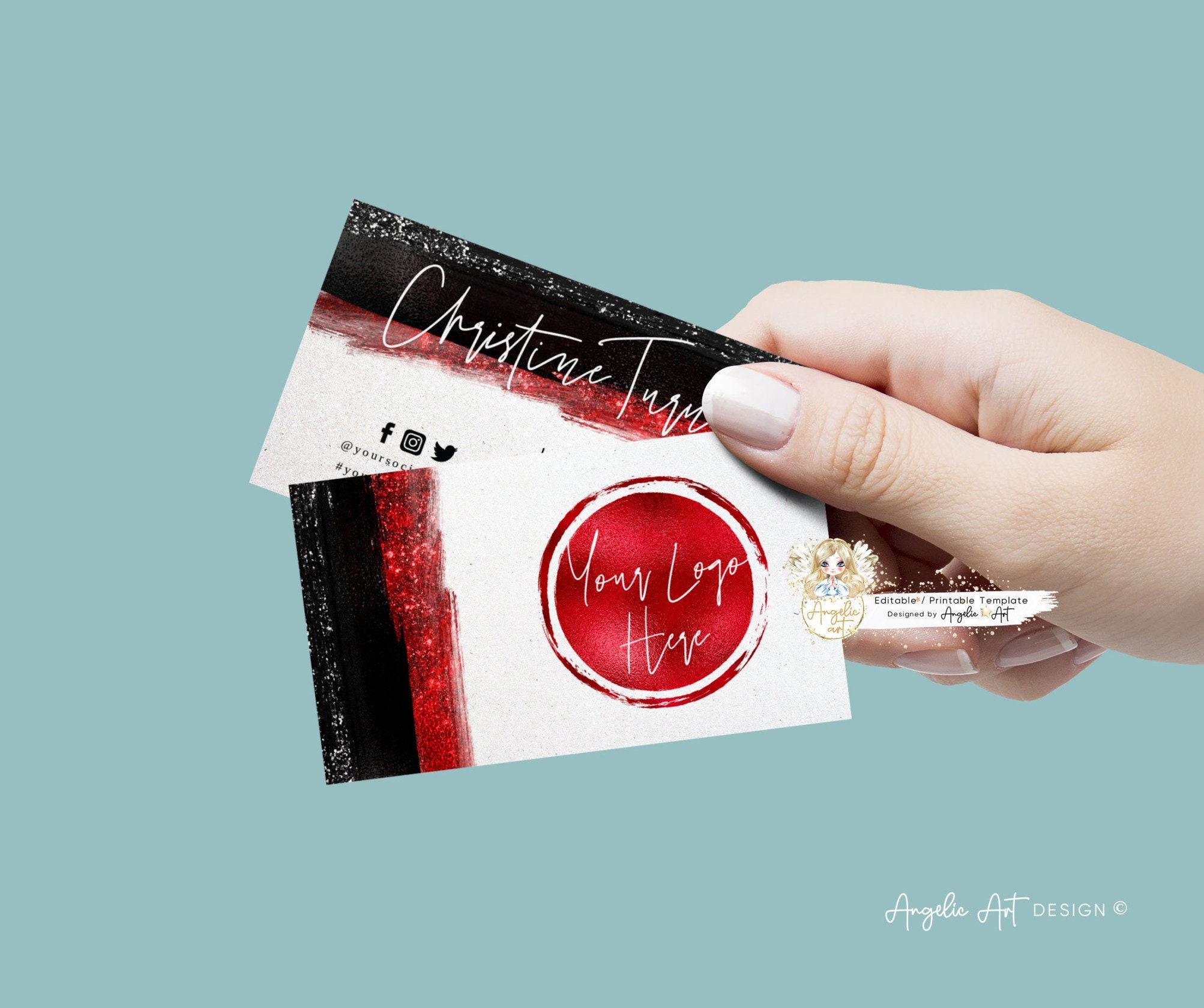 ADD Your LOGO Business Card Template Black Red Editable | Etsy