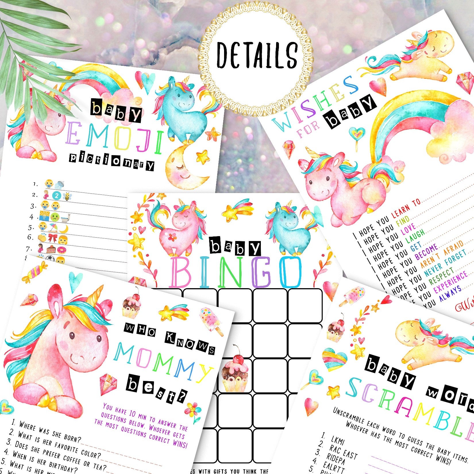 UNICORN Baby Shower Games Set Cute Unicorn Baby Shower Games | Etsy