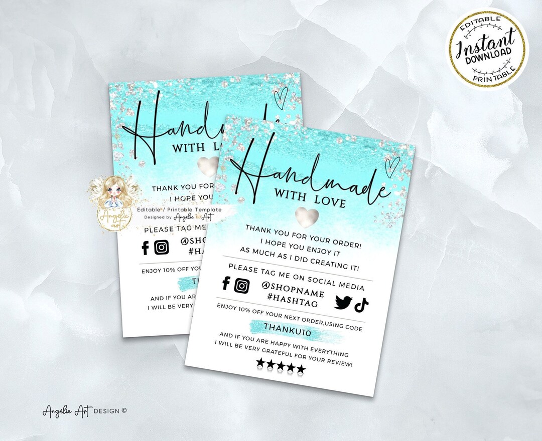 AQUA - Editable Business Insert Card Template, Aqua Silver Small ...