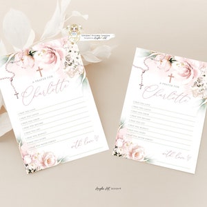AVA - Blush Pink Floral Baptism Prayer Card Template, Floral Baptism ...