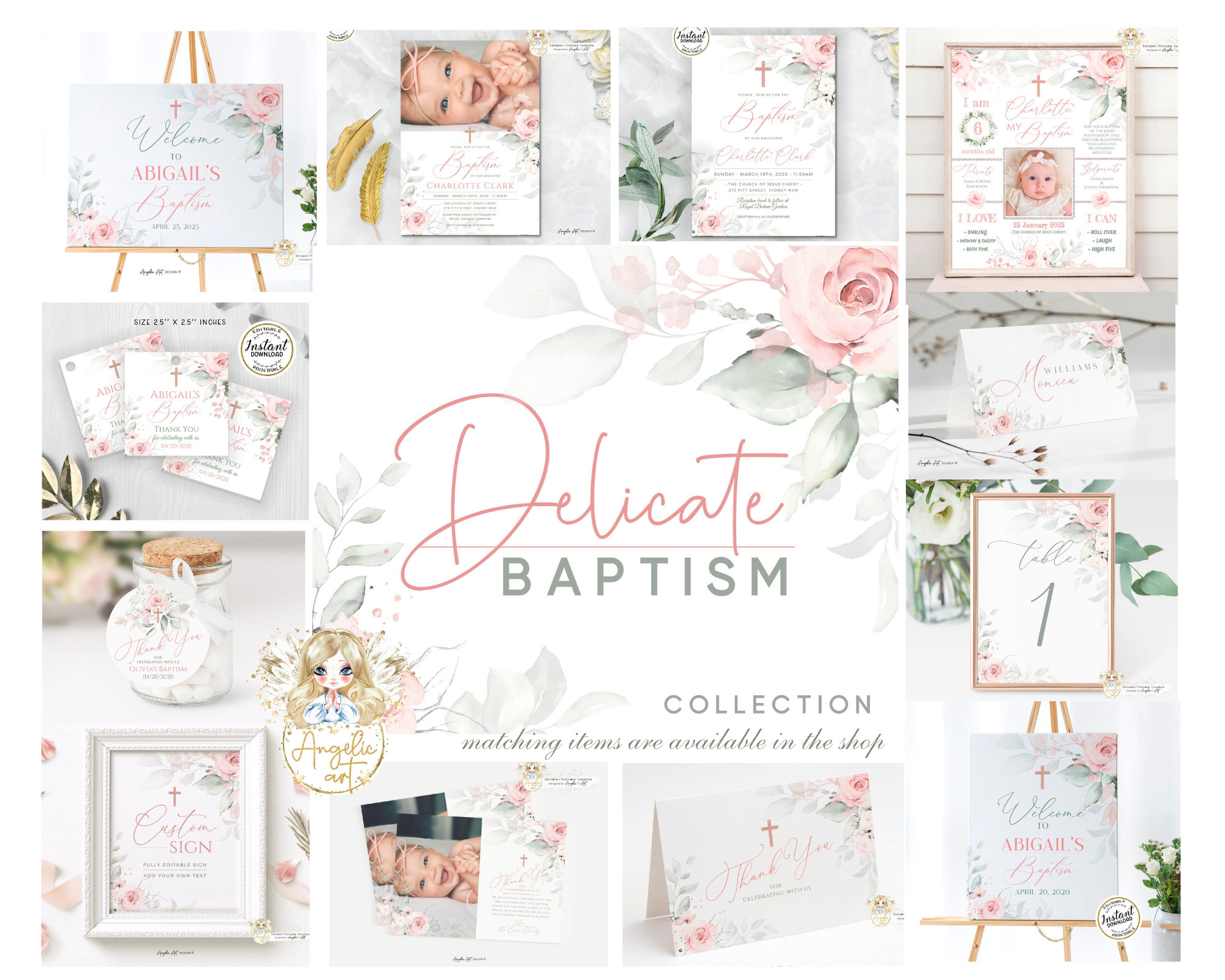 DELICATE Blush Pink Baptism Blessing Sign Greenery Pink - Etsy