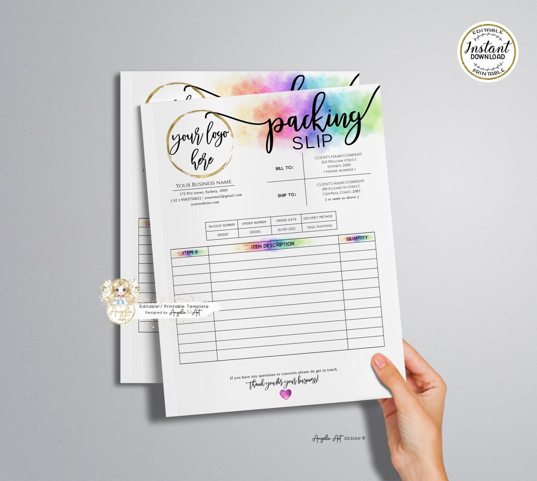 IRIS - RAINBOW Packing SLIP Template Editable Printable Order Tracker ...