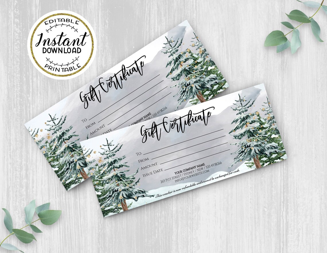 Editable Gift Certificate Holiday Printable Gift Voucher - Etsy