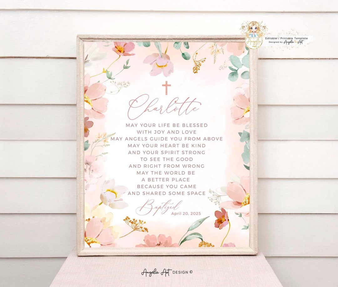 ALMA - Dusty Pink Baptism Blessing Sign Blush Pink Floral Baptism ...