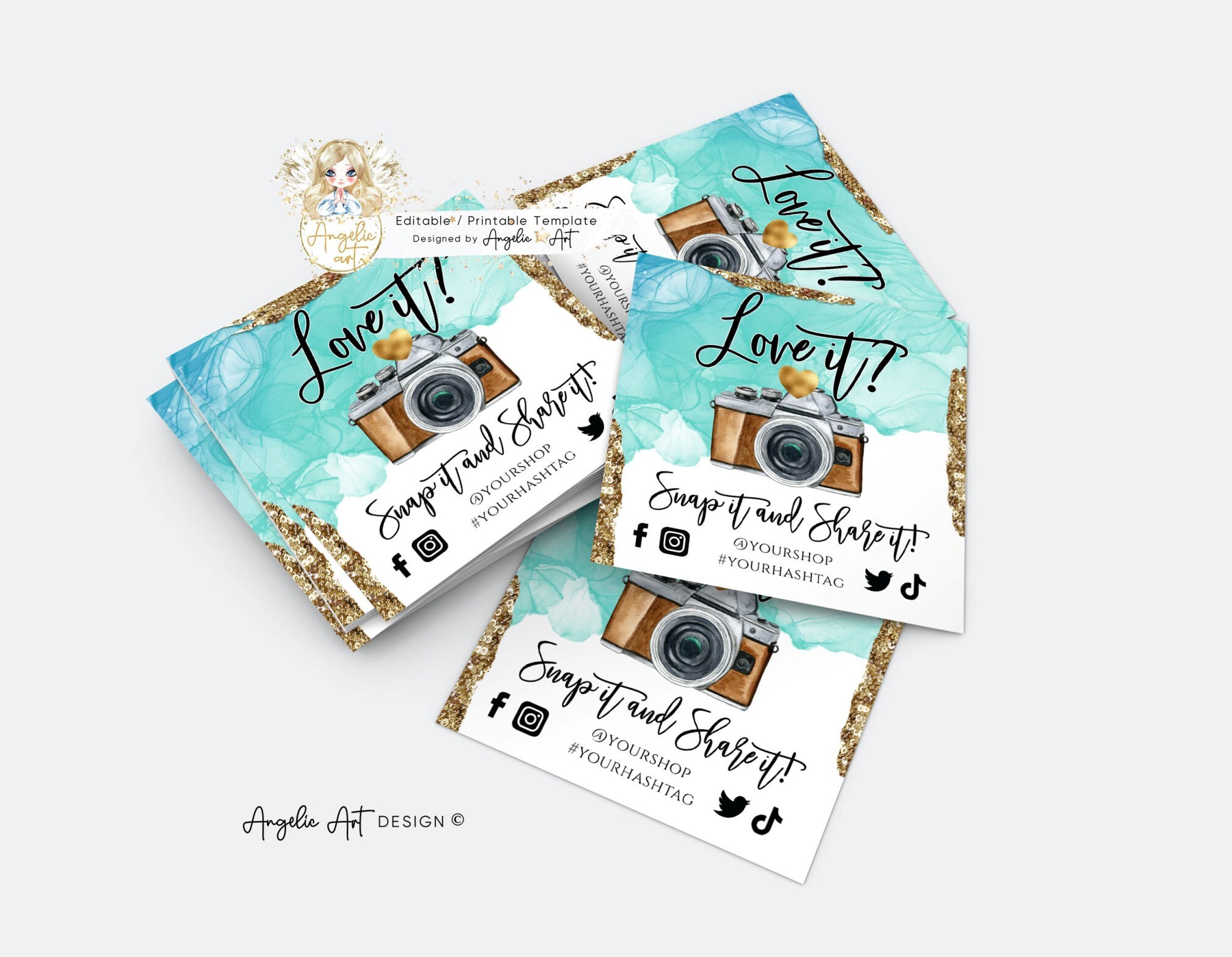 NYMPH Snap and Share Social Media Cards Template Aqua Teal - Etsy